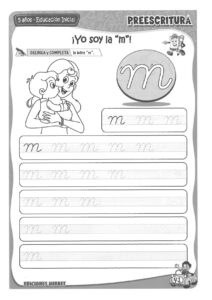 Cuadernillo de pre-escritura con la letra m, p, n, l, d, s, t para 5 ...