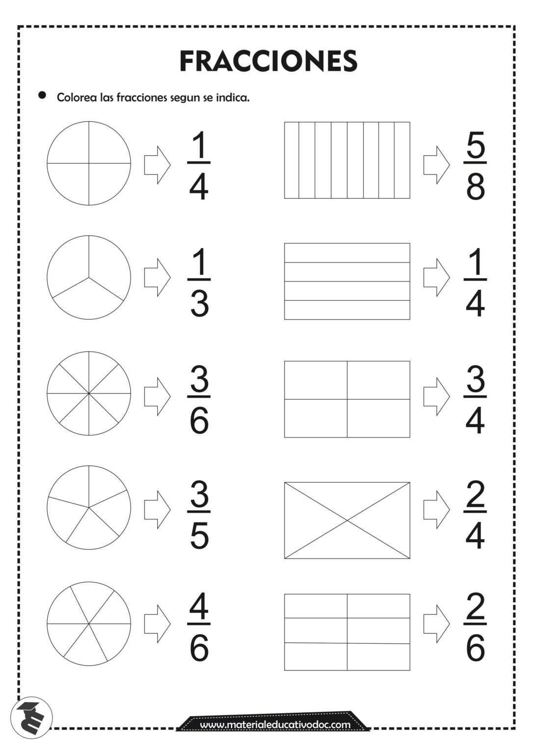 Cuadernillo de fracciones resuelve y colorea | Material imprimible en PDF