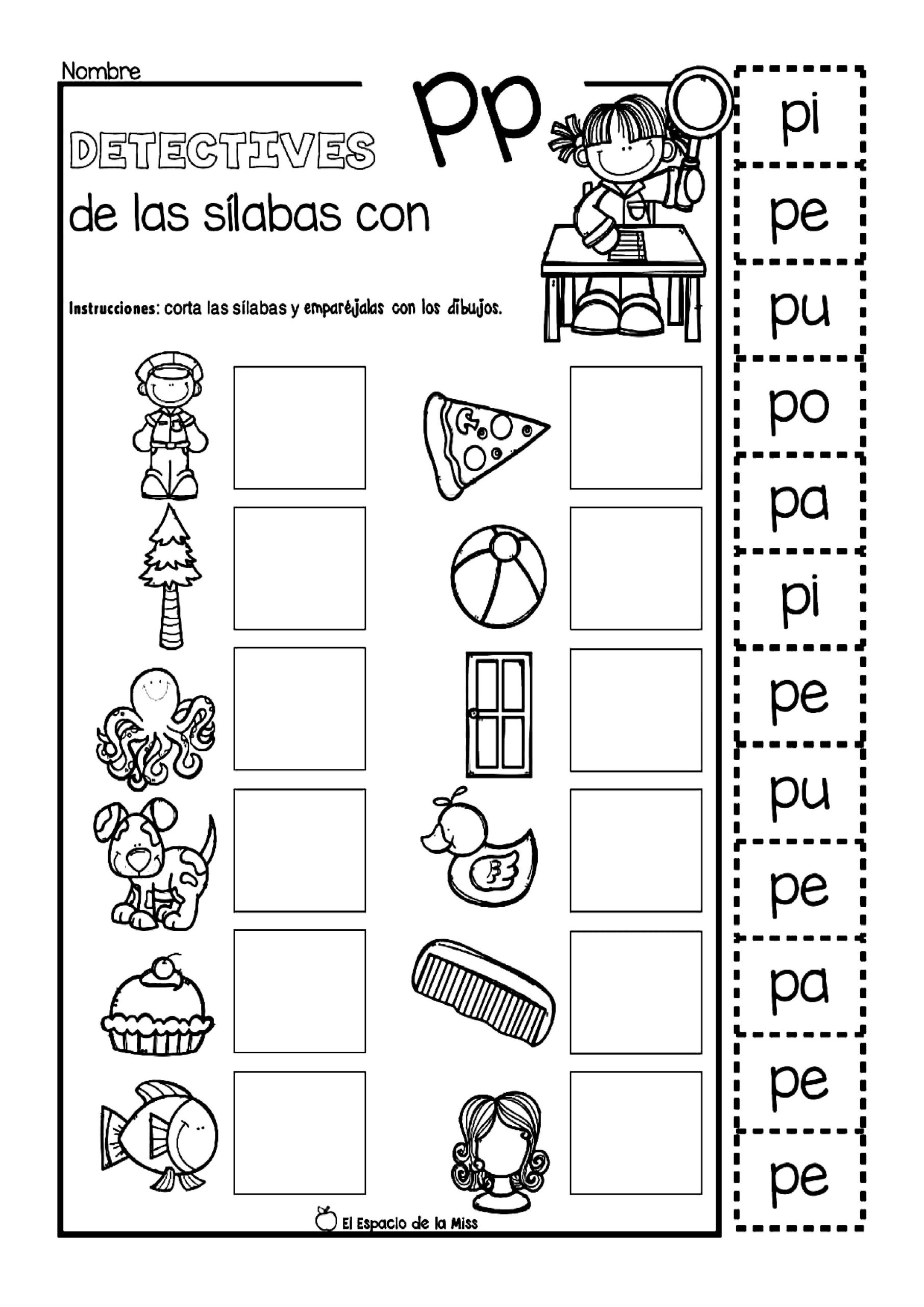 Cuaderno de trabajo de sílabas para preescolar y primaria.