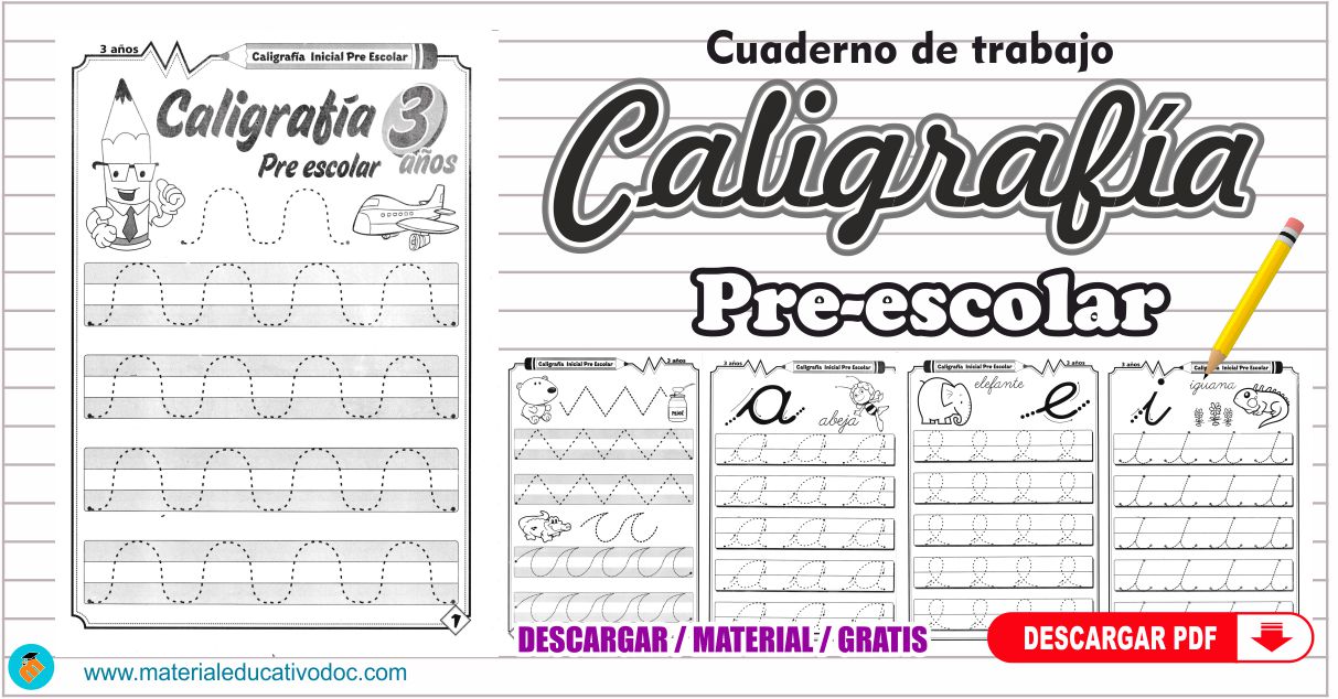 Cuaderno de Caligrafía para pre-escolar niños de 3 años | Imprimir PDF.