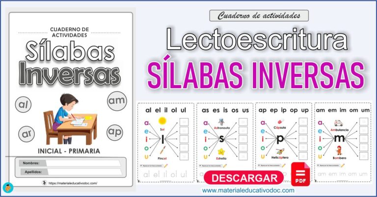 Sílabas inversas cuaderno de trabajo Inicial - Primaria