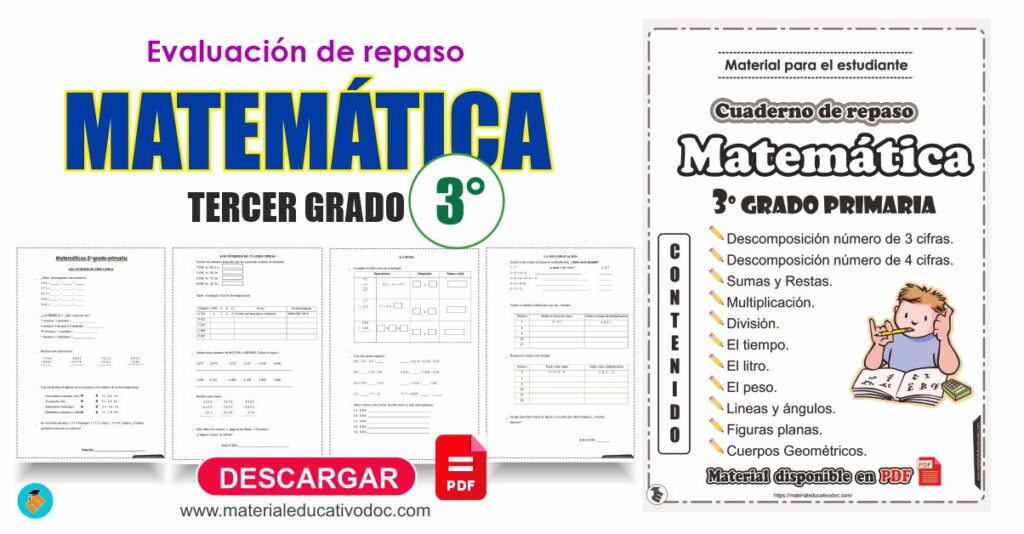 Matemática ejercicios de evaluación 3° grado primaria