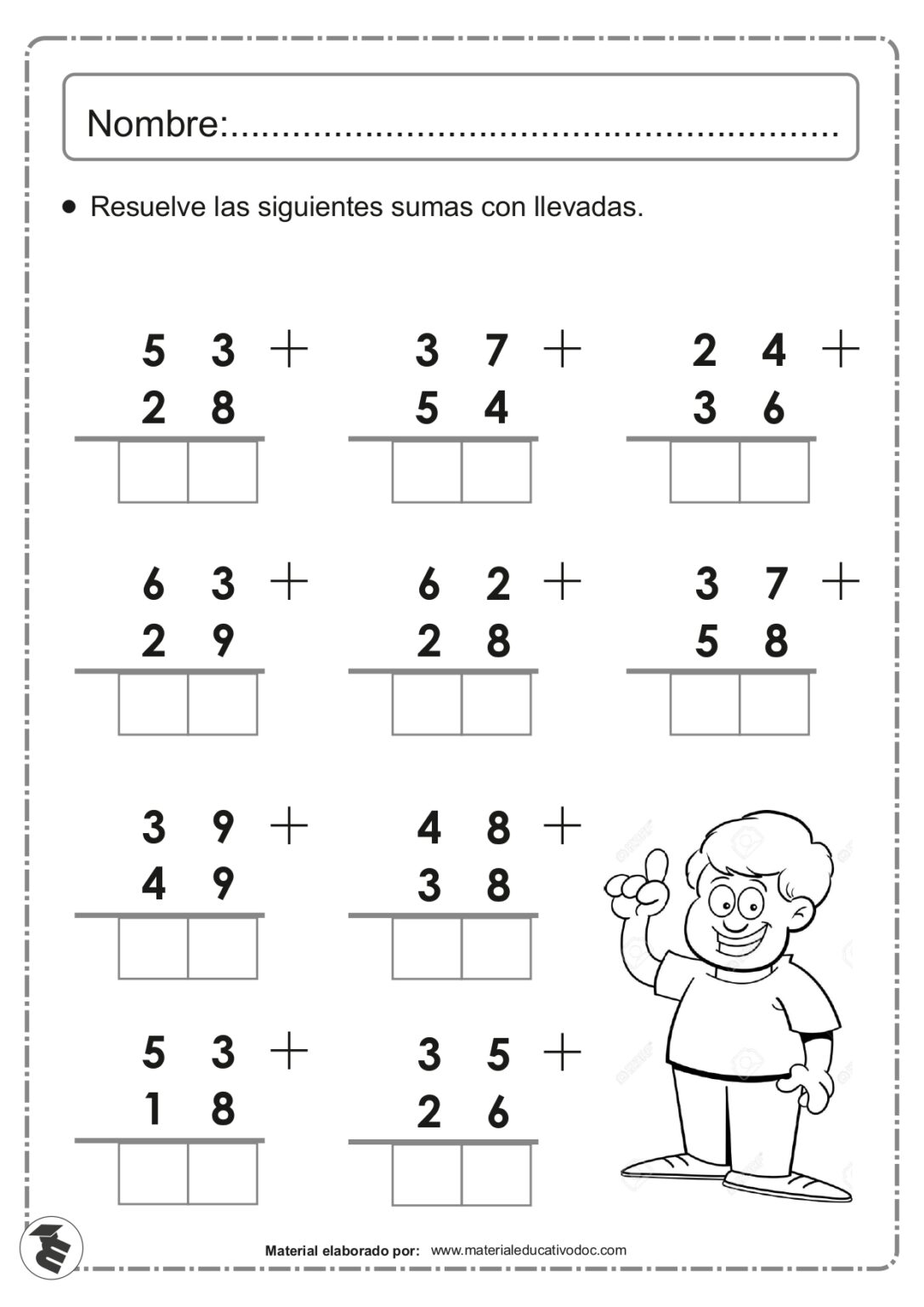 Ejercicios de Sumas con llevadas cuaderno de repaso y refuerzo