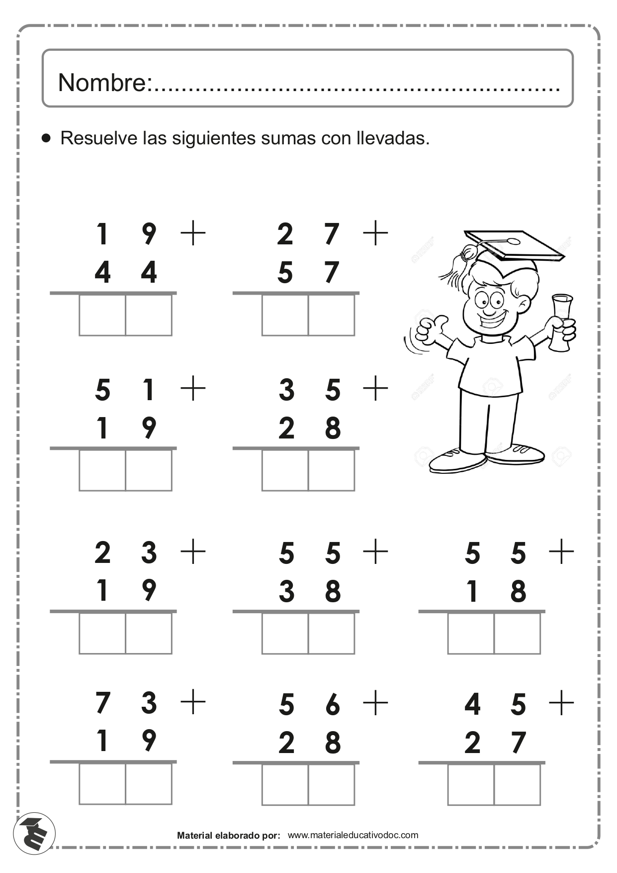 Ejercicios de Sumas con llevadas cuaderno de repaso y refuerzo