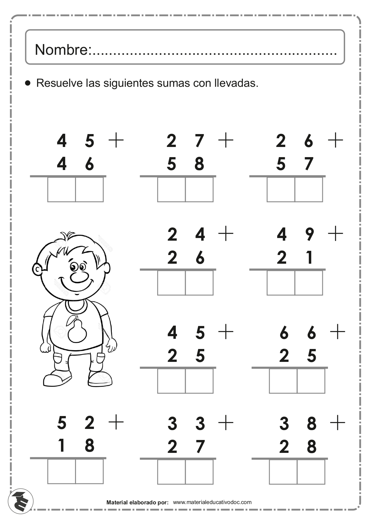 Ejercicios de Sumas con llevadas cuaderno de repaso y refuerzo