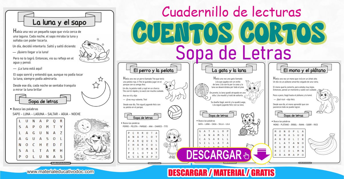 Lecturas cortas con actividades de sopa de letras