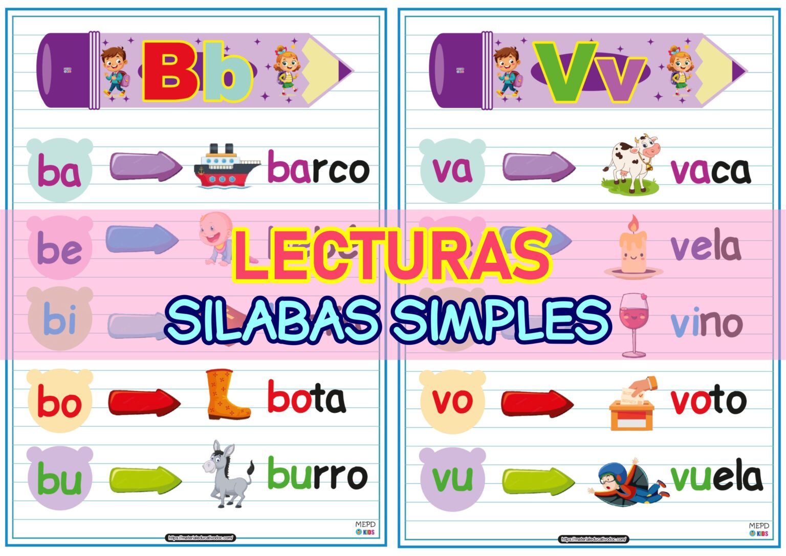 Lectura silábica con silabas simples | Cuadernillo de lectura