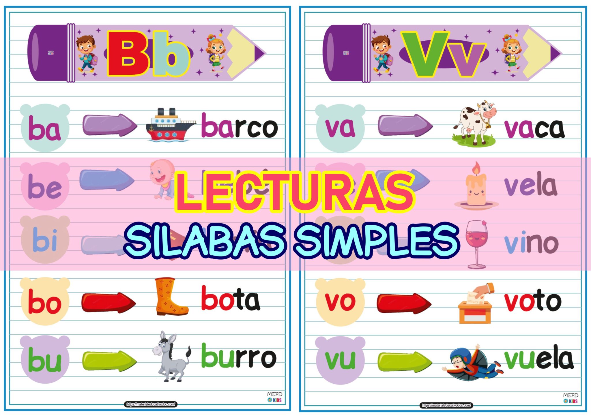 Lectura silábica con silabas simples | Cuadernillo de lectura