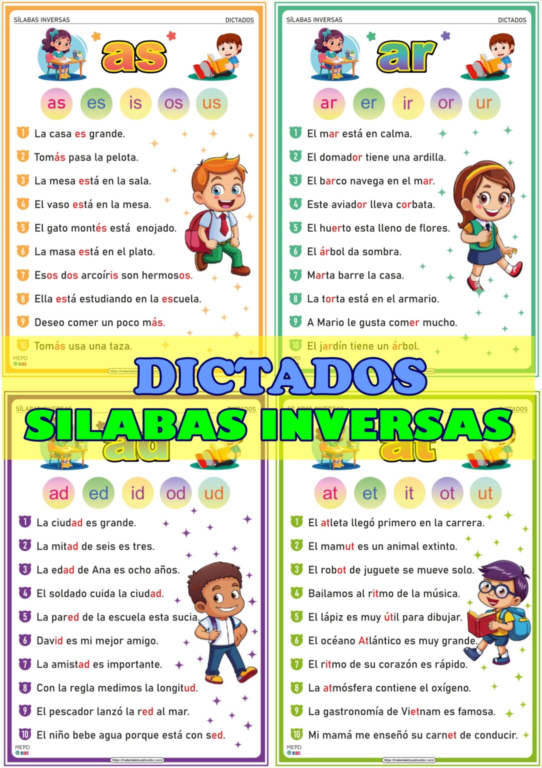 Dictados con sílabas inversas para mejora la lectura y escritura